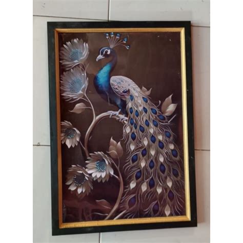 Jual Hiasan Dinding Lukisan Cetak Merak Estetik Plus Figura Ukuran 65