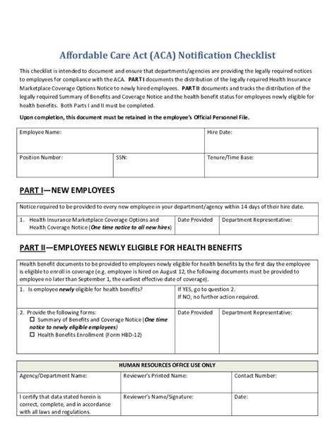 Fillable Online Fillable Affordable Care Act Aca Notification