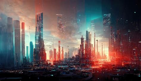 Premium Photo Raster Illustration Of Metropolis Of The Future At Dawn