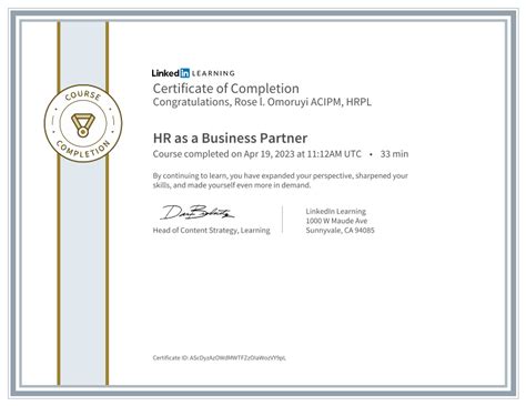 Rose L Omoruyi Acipm Hrpl On Linkedin Certificate Of Completion