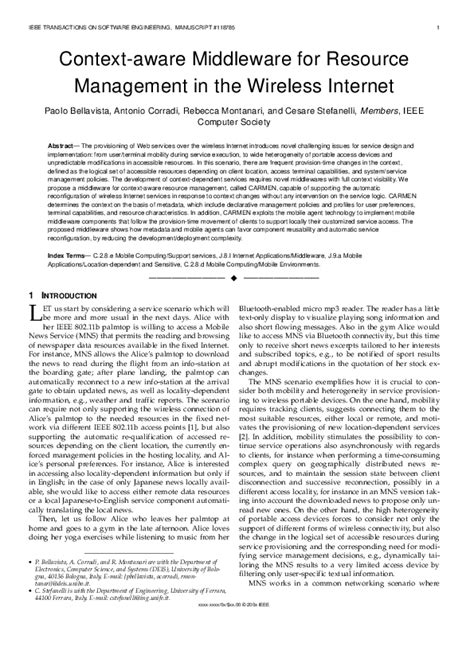Pdf Context Aware Middleware For Resource Management In The Wireless Internet