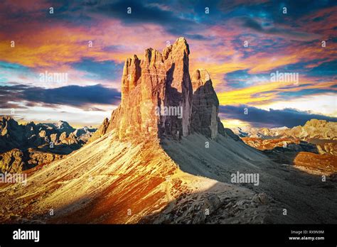 Summer Sunrise At Tre Cime Di Lavaredo In The Dolomites National Park