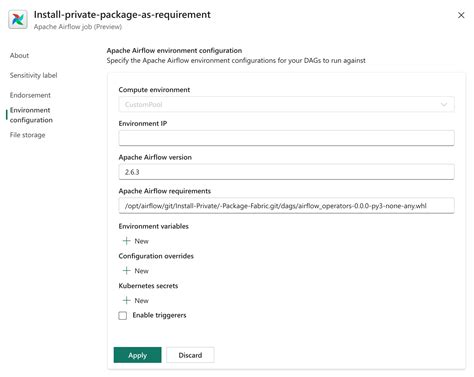 Apache Airflow ジョブの要件としてプライベート パッケージをインストールする Microsoft Fabric