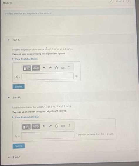Solved Find The Direction And Magnitude Of The Vectors Part Chegg