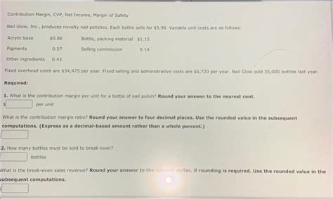 Solved Contribution Margin Cvp Net Income Margin Of