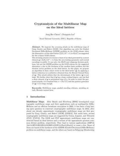 pdf cryptanalysis of the multilinear map on the ideal lattices · pdf