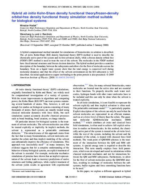 Pdf Hybridab Initiokohn Sham Density Functional Theoryfrozen Density Orbital Free Density