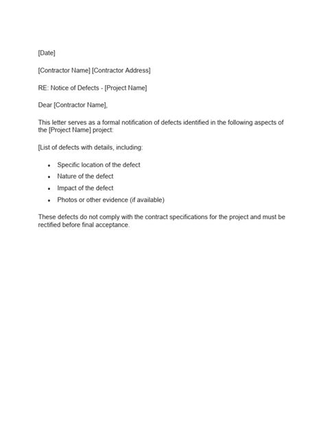 Notice Of Defects Letter Pdf