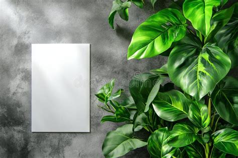 A White Horizontal Poster Mockup With A Soft Shadow Is Presented On A Neutral Grey Concrete