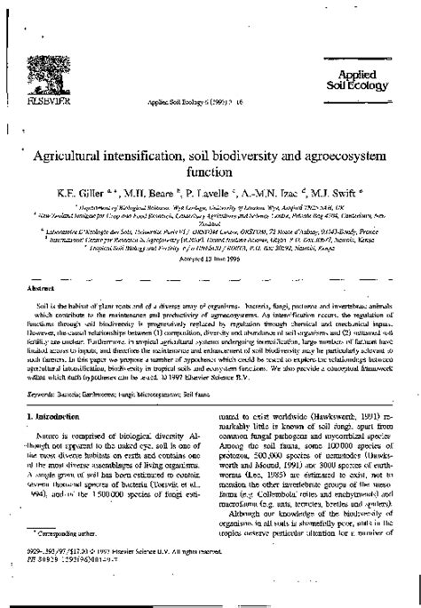 Pdf Agricultural Intensification Soil Biodiversity And Agroecosystem