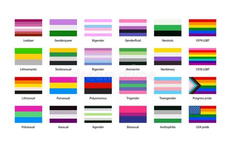 Largest Set Of Sexual Identity Pride Lgbt Flags With Texture Isolated