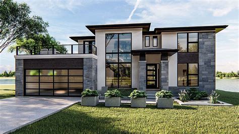 Modern Prairie Style House Plan With Balcony
