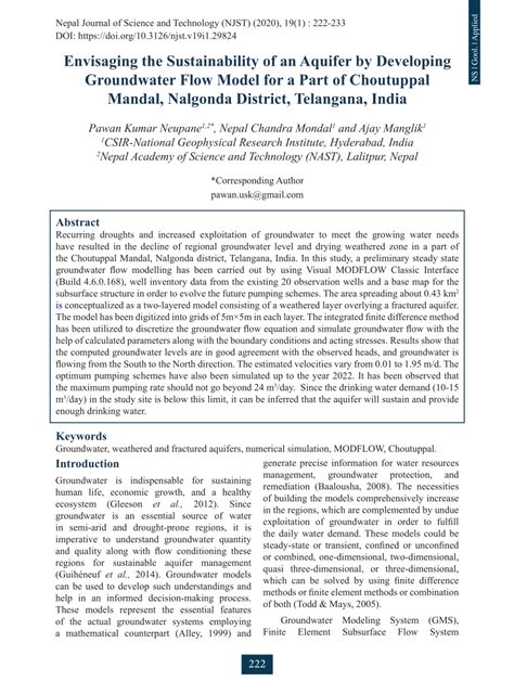 PDF Envisaging The Sustainability Of An Aquifer By Developing Groundwater Flow Model For A