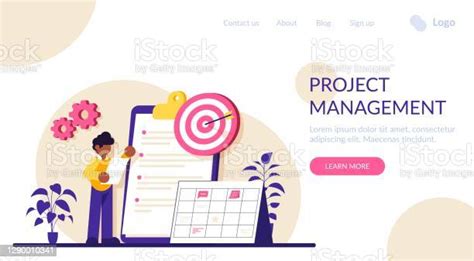 프로젝트 관리 플랫 컨셉 벡터입니다 프로젝트 관리 소프트웨어 폭포 방법 민첩한 방법론 It 전문가 비즈니스 분석 계획 프로세스 현대 일러스트 계획에 대한 스톡 벡터 아트 및