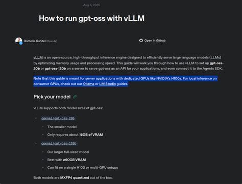 Vllm Docs Oss Gpt 20b Open Models Openai Developer Community