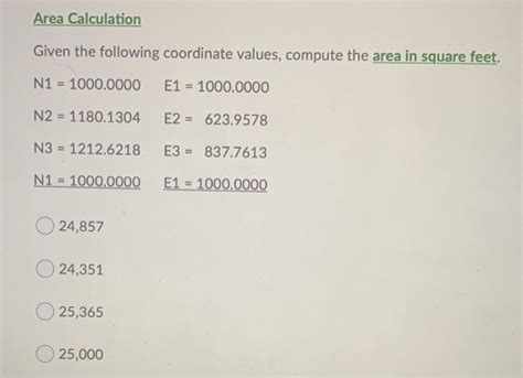 Solved Area Calculation Given The Following Coordinate Chegg