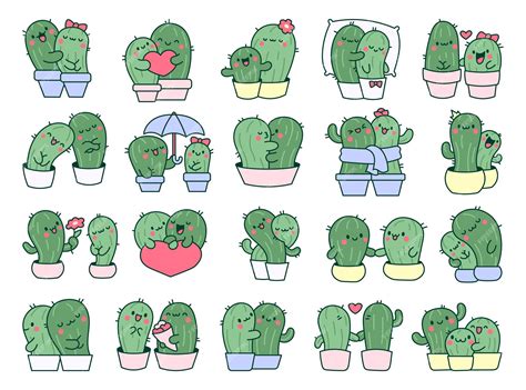 Premium Vector Kawaii Cactus Hug Cute Cartoon Cacti Couple In Love