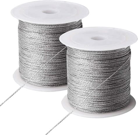 Kuou 2 Rolls Tinsel String 109 Yards 328 Feets Metallic Silver String Silver Metallic Cord