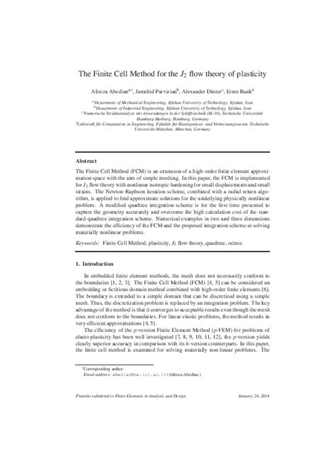 Pdf The Finite Cell Method For The J2 Flow Theory Of Plasticity