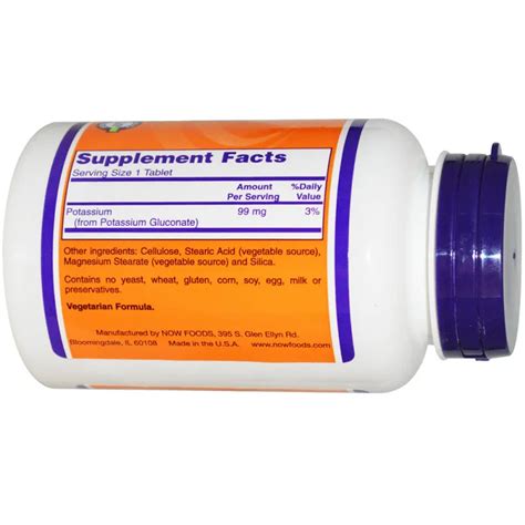 КАЛИЕВ ГЛЮКОНАТ 99 мг 100 табл НАУ ФУУДС POTASSIUM GLUCONATE 99 mg 100 ...