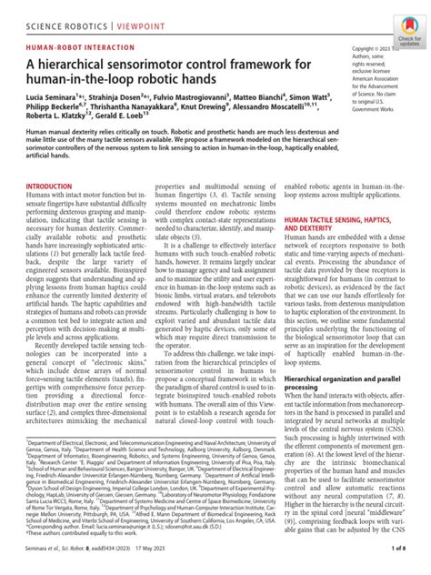 Lucia Seminara A Hierarchical Sensorimotor Control Pdf
