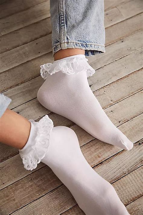 White Cute Ankle Socks For Women Free People Frilly Socks Socks