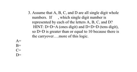 Solved Assume That A B C And D Are All Single Digit Whole