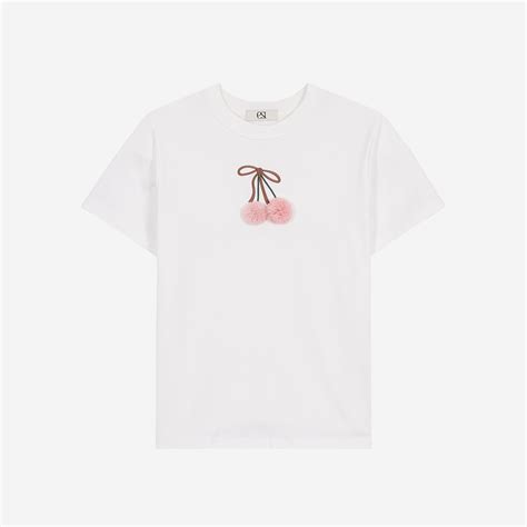 일리고 리본 체리 루즈 크롭 티셔츠 화이트 Illigo Kream