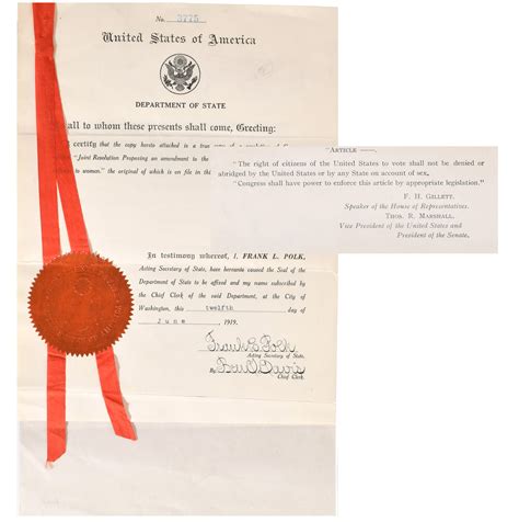 Lot Detail Original 19th Amendment Proposing An Amendment To The