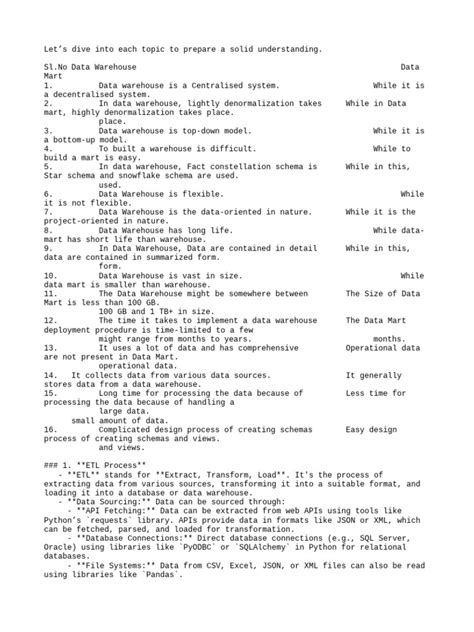 Etl Interview Preparation Pdf Data Warehouse Scalability