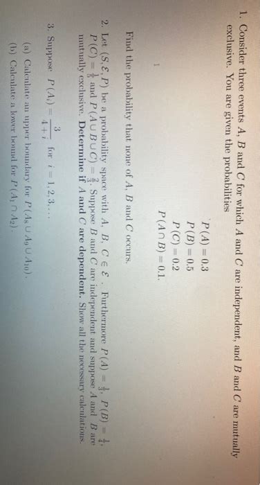 solved 1 consider three events a b and c for which a and c
