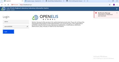 unable to login community openelis global