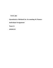 TSAT 401 Assignemnt 1 Docx TSTA 401 Quantitative Methods For