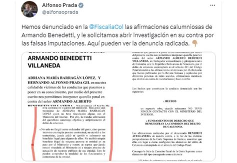 Alfonso Prada Denuncia A Armando Benedetti Ante La Fiscalía Tras Sus