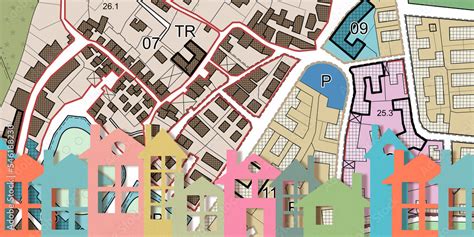 Conceptual Cityscape With Cardboard Buildings And Imaginary General Urban Plan With Zoning