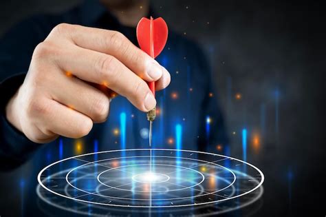 Premium Photo Businessman Throwing Red Arrow Dart To Virtual Target