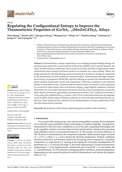 Pdf Regulating The Configurational Entropy To Improve The Thermoelectric Properties Of Gete1
