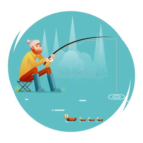 Pescador Adulto Da Pesca Pesca Da Ilustração Lisa Do Vetor Do Molde Do Projeto Do ícone De