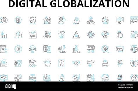 Digital Globalization Linear Icons Set Connectivity Interdependence Integration