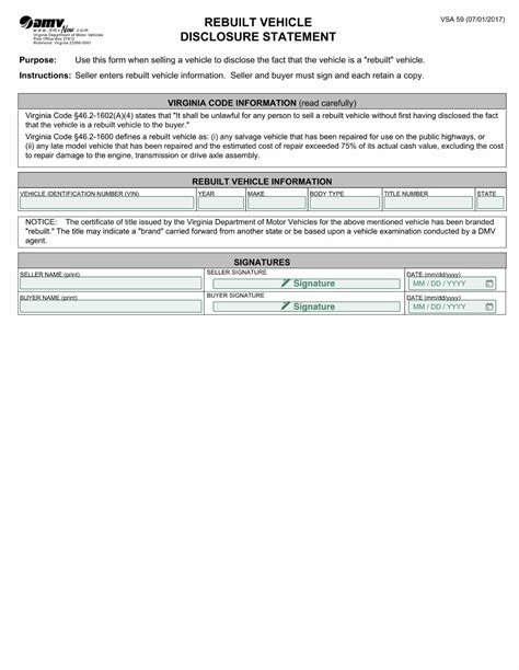 Rebuilt Vehicle Statement Form Template Bluenotary
