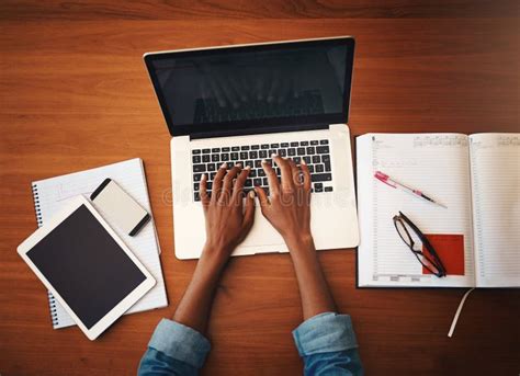 Woman Hands Online Typing And Laptop With Education And Learning Notes