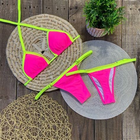 Biquíni Marquinha Fita Bronze Fio Dental Pink Neon 2021 R 6312