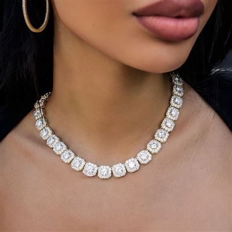 Clustered Tennis Necklace In White Gold The Gld Shop Tennis