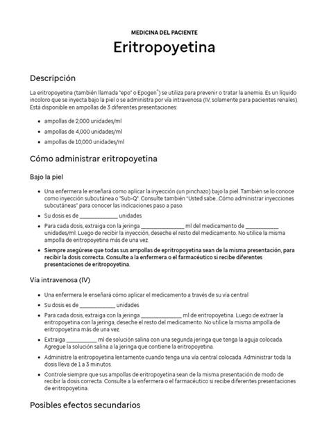 Eritropoyetina Descargar Gratis Pdf Inyección Medicina Medicina