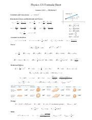 Physics 131 Formula Sheet Summer 2023 Midterm 2 Constants And