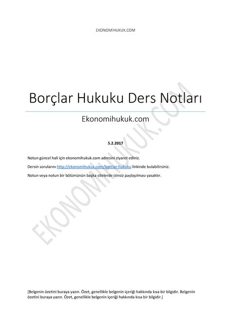 Borçlar Hukuku Ders Notları EKONOMİHUKUK Borçlar Hukuku Ders Notları Ekonomihukuk Notun
