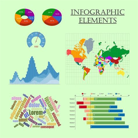 Infographic Elements Set Map Chart Graph Color Vector Art At