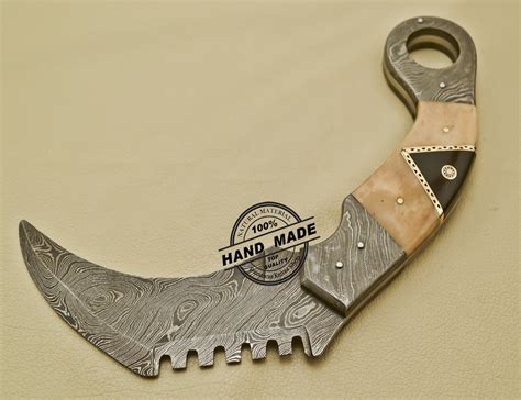 Double Edge Damascus Karambit Knife Custom Handmade Damascus Kar