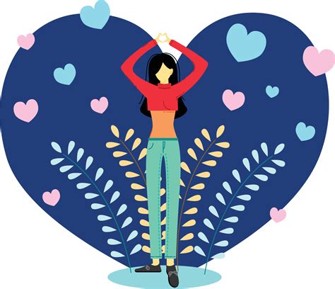 Self Love Flat Vector Illustration A Girl Standing With Love Shape