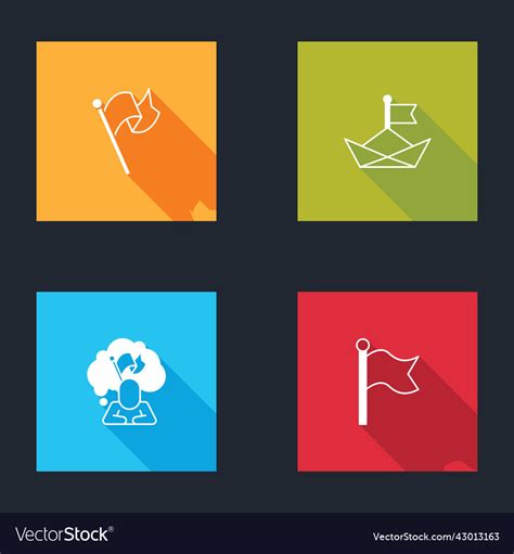Set Flag Folded Paper Boat Man Holding Flag Vector Image